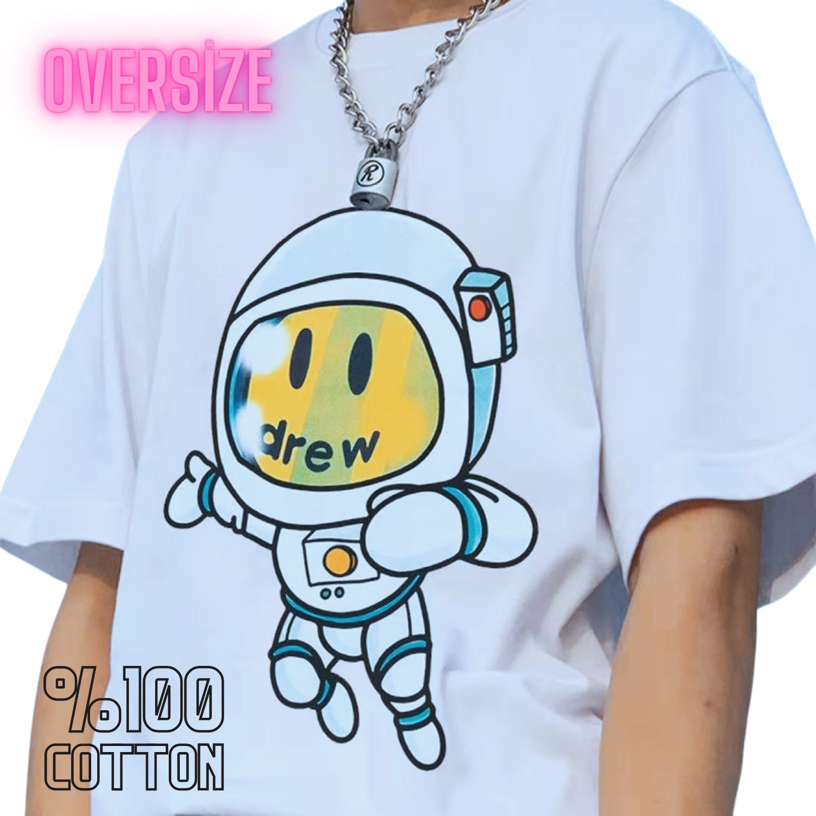 Drew Astronaut Inspired White Oversize Tshirt - Drew House Merch - Drew ...