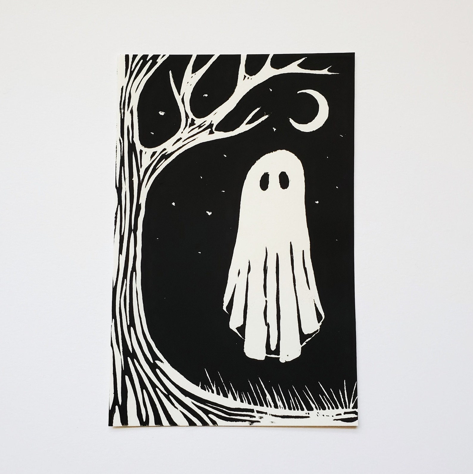 Spooky Boy // Cute Ghost Linocut Print 4"× 6" - Etsy