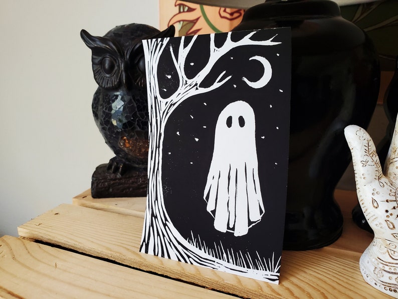 Spooky Boy // Cute Ghost Linocut Print 4"× 6" - Etsy