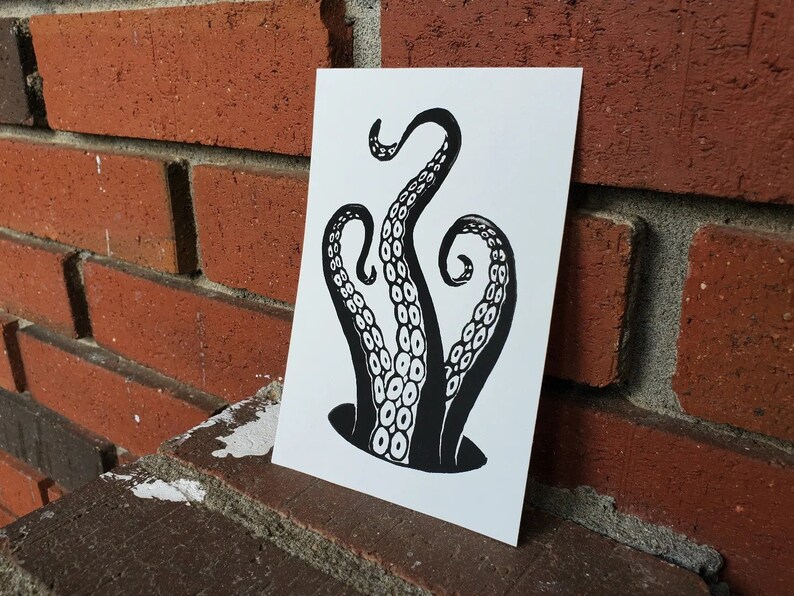 Tentacles // Linocut Print 4"×6" - Etsy