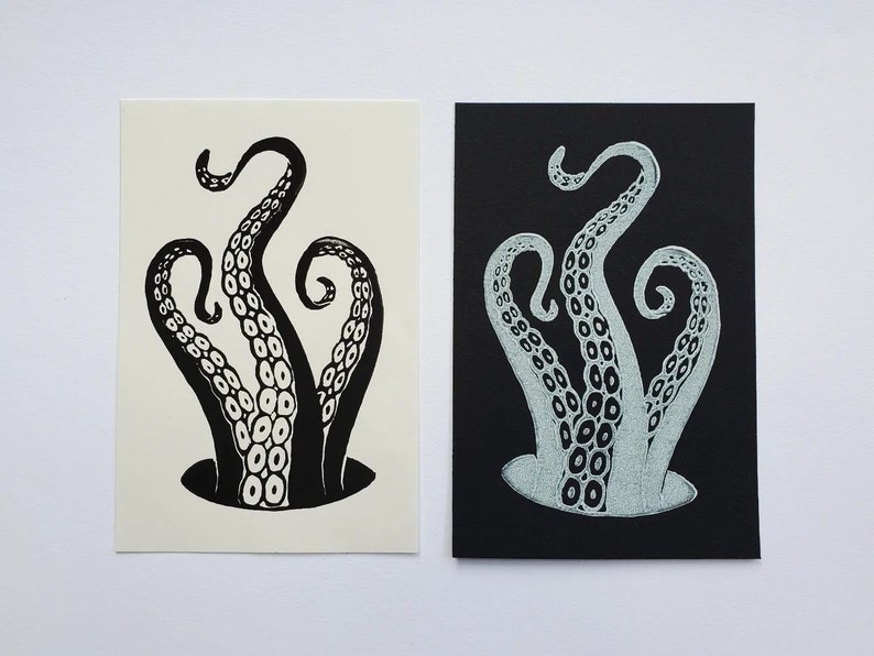 Tentacles // Linocut Print 4"×6" - Etsy