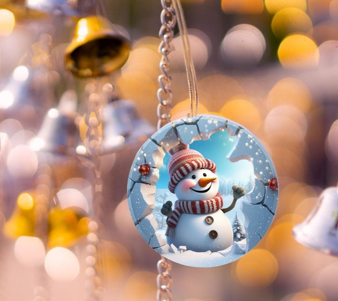 3D Snowman Ornament. Snowman With Red and White Striped Hat and Scarf ...