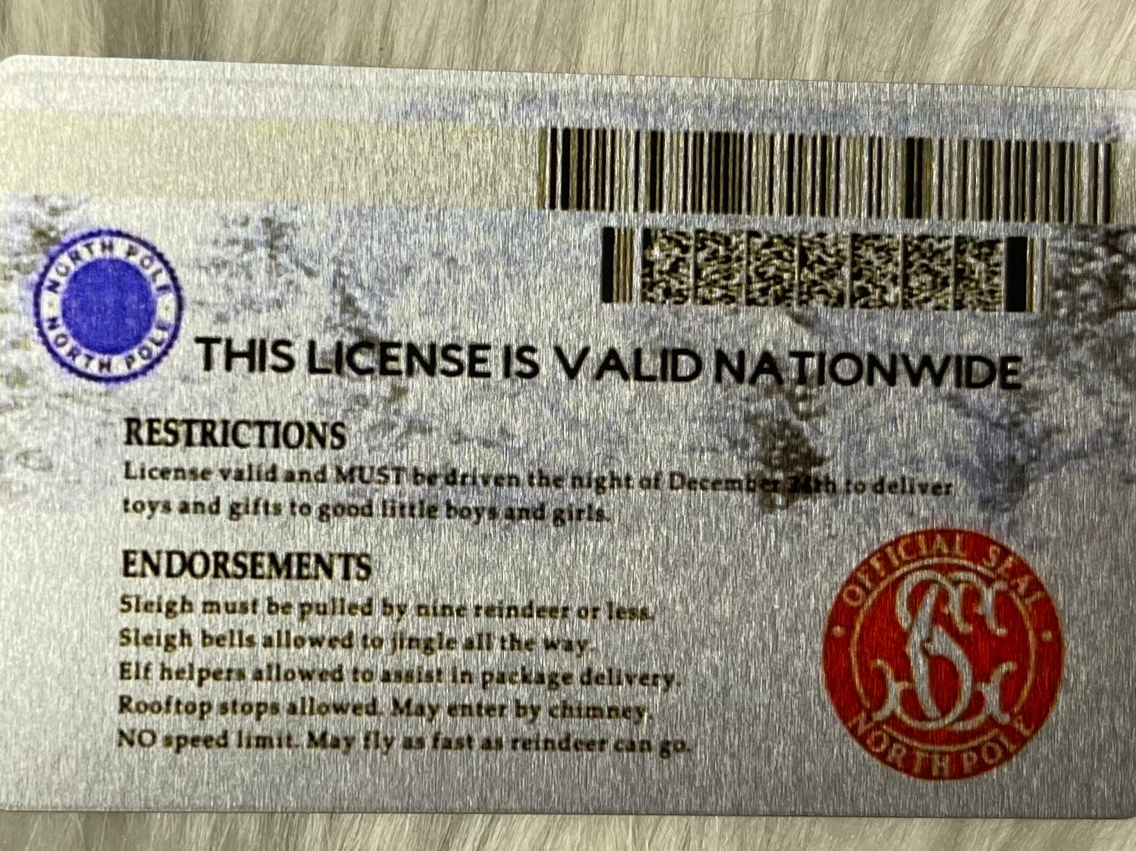 Santa License. North Pole Drivers License. 3.4x2.1 Inches. Silver Metal ...