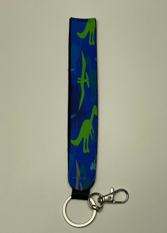 Blue Green and Gray Dinosaur Pattern Keychain Wristlet - Etsy