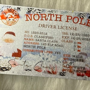 Santa License. North Pole Drivers License. 3.4x2.1 Inches. Silver Metal ...
