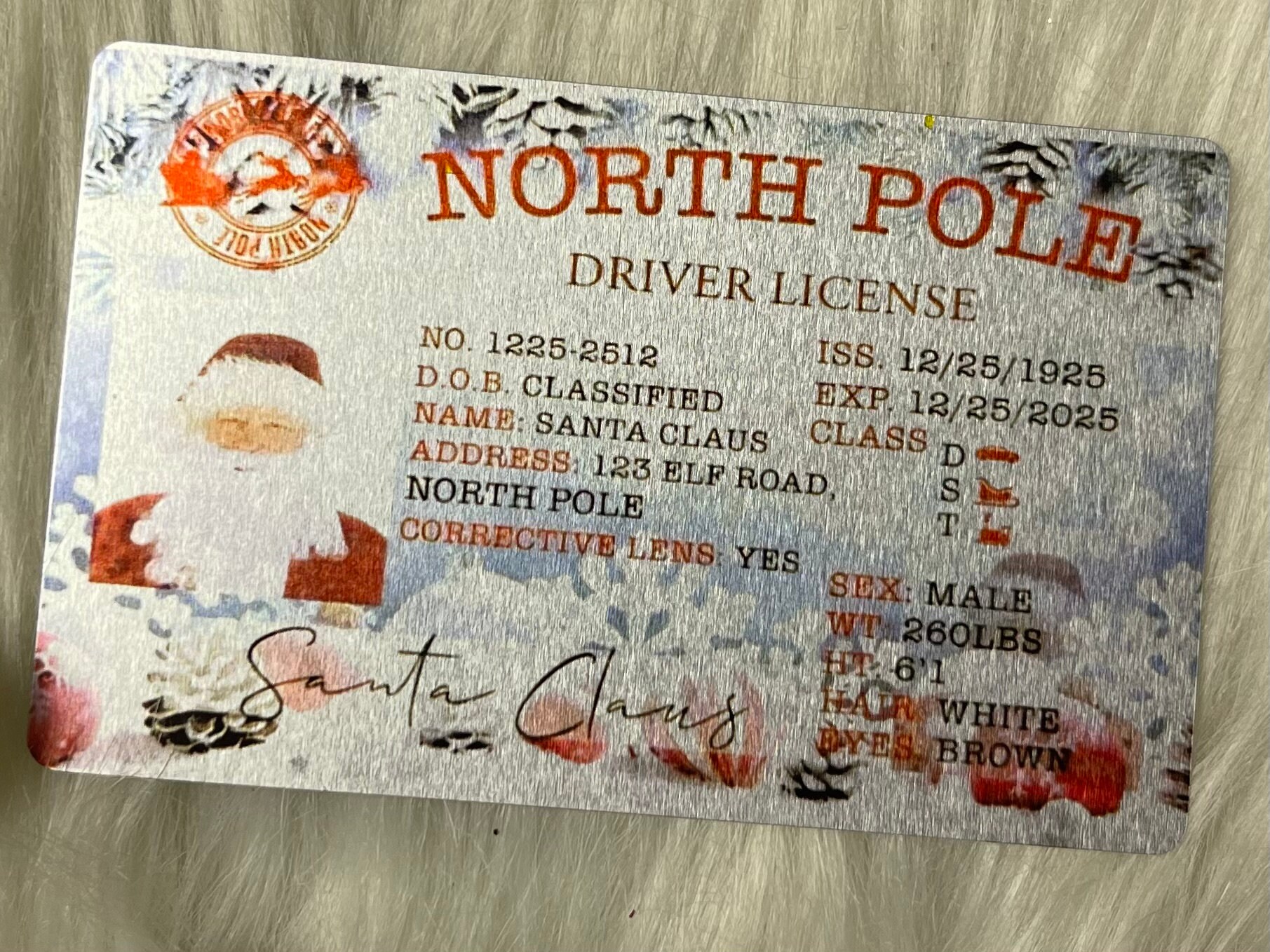 Santa License. North Pole Drivers License. 3.4x2.1 Inches. Silver Metal ...