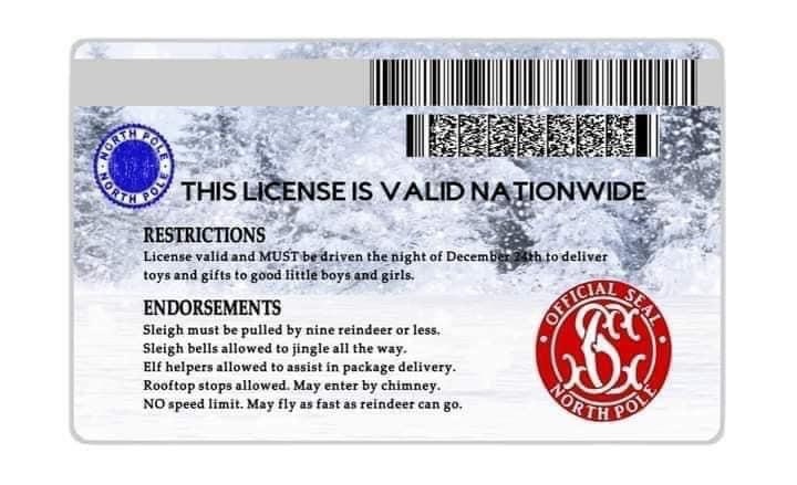 Santa License. North Pole Drivers License. 3.4x2.1 Inches. Silver Metal ...