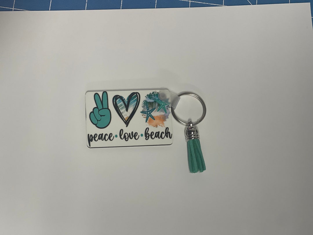 Peace, Love, Beach Keychain. Peace Sign, Heart, Starfish. Pretty Teal ...