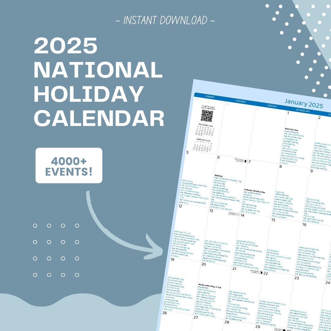 National Holiday Calendar 2025 | Printable | 4000+ Events | FREE Access ...