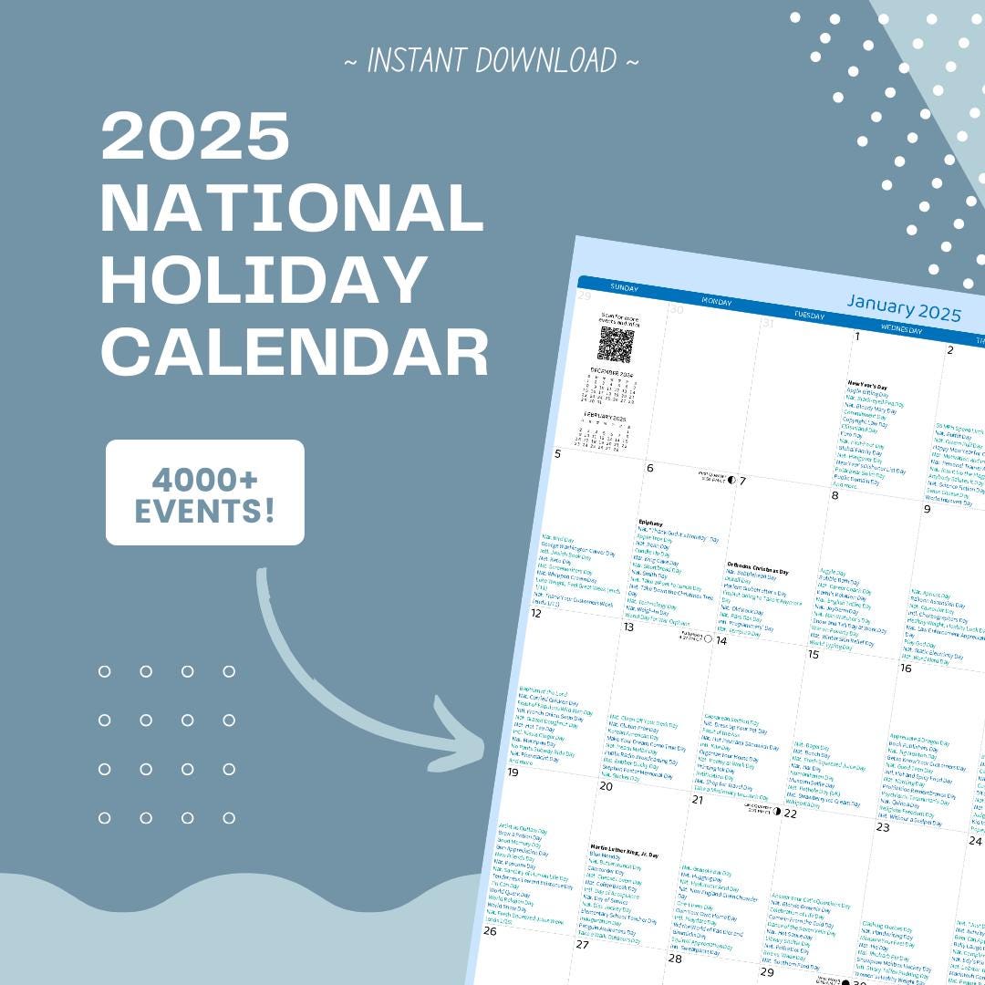 National Holiday Calendar 2025 | Printable | 4000+ Events | FREE Access ...