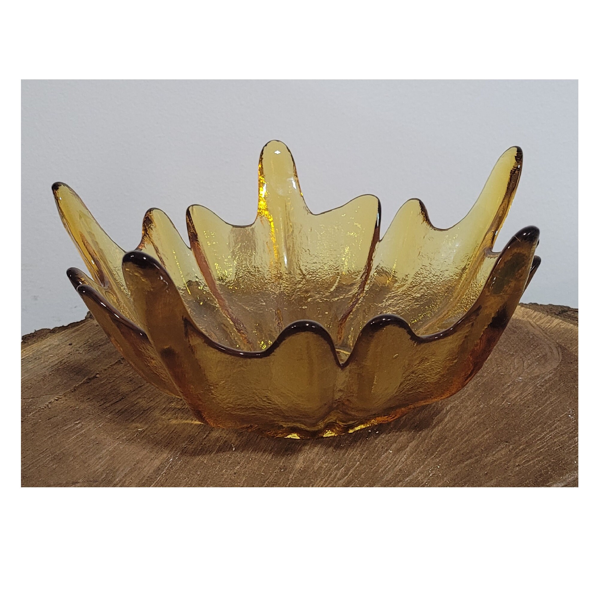 Vintage Amber Viking Glass Drip Style Lotus Bowl MCM Amber - Etsy