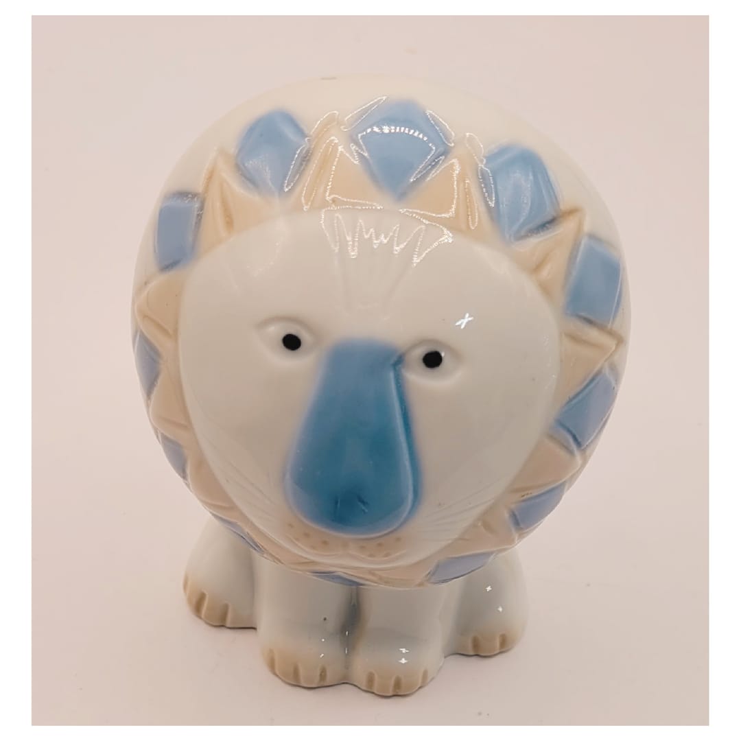 Vintage Lion Bank, Nursery Lion Bank in Ivory Blue and Tan - Etsy
