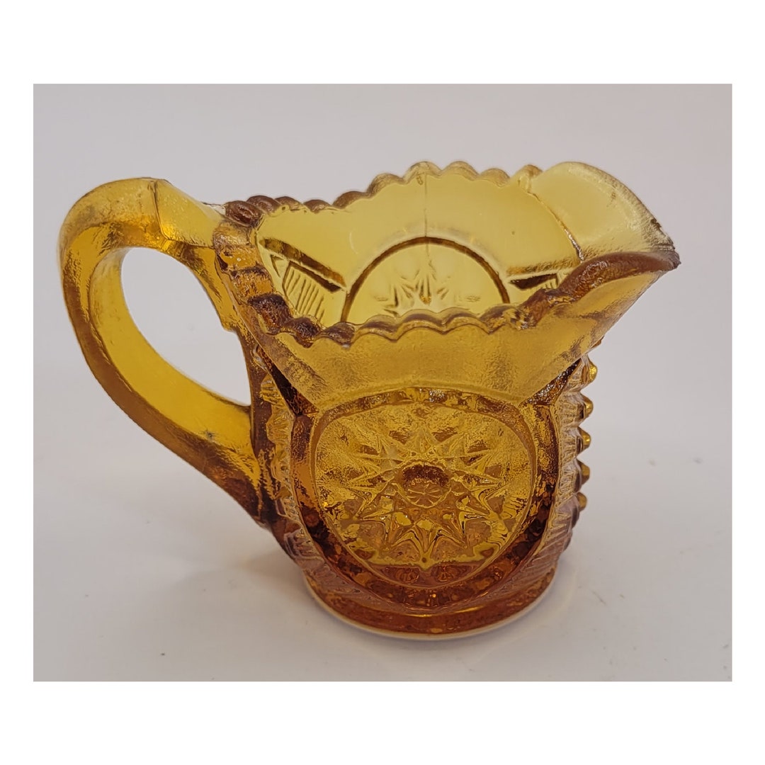 Miniature Amber Pressed Glass Pitcher, Vintage Amber Toothpick, Amber ...