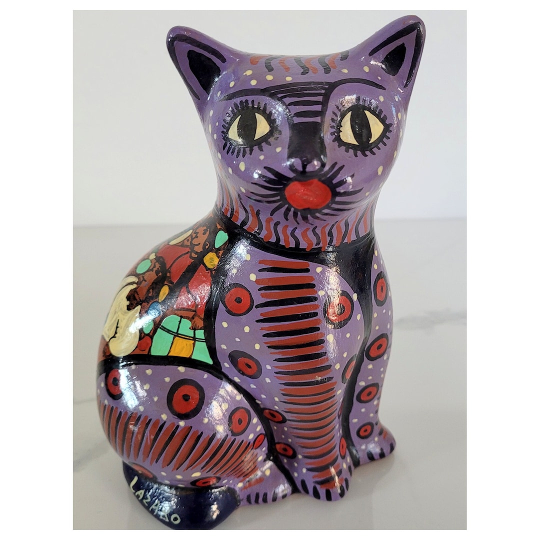 Folk Art Ceramic Cat, Mexican Pottery Cat, Inocencio Lazaro Folk Art ...