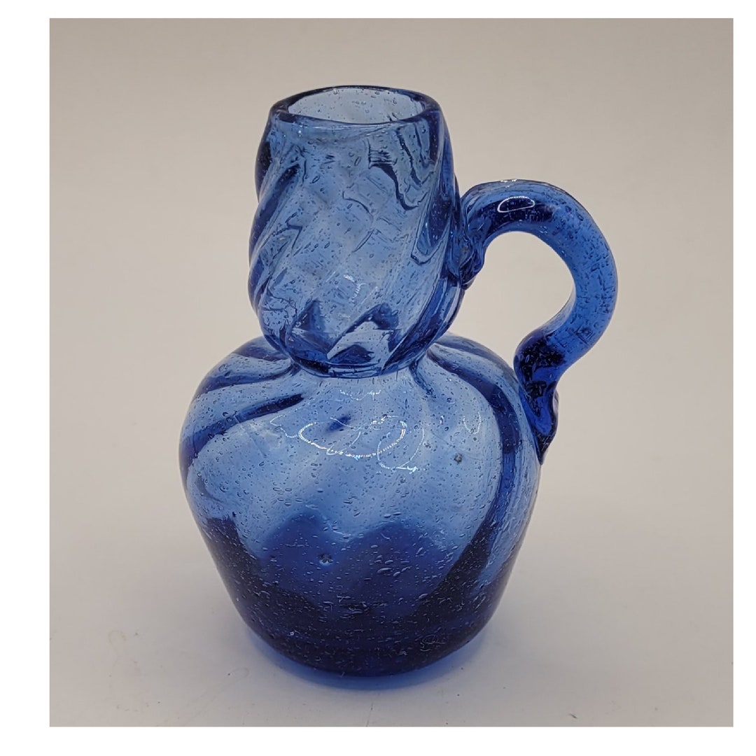 Small Navy Blue Blown Glass Pitcher, Miniature Glass Pitcher, Miniature ...
