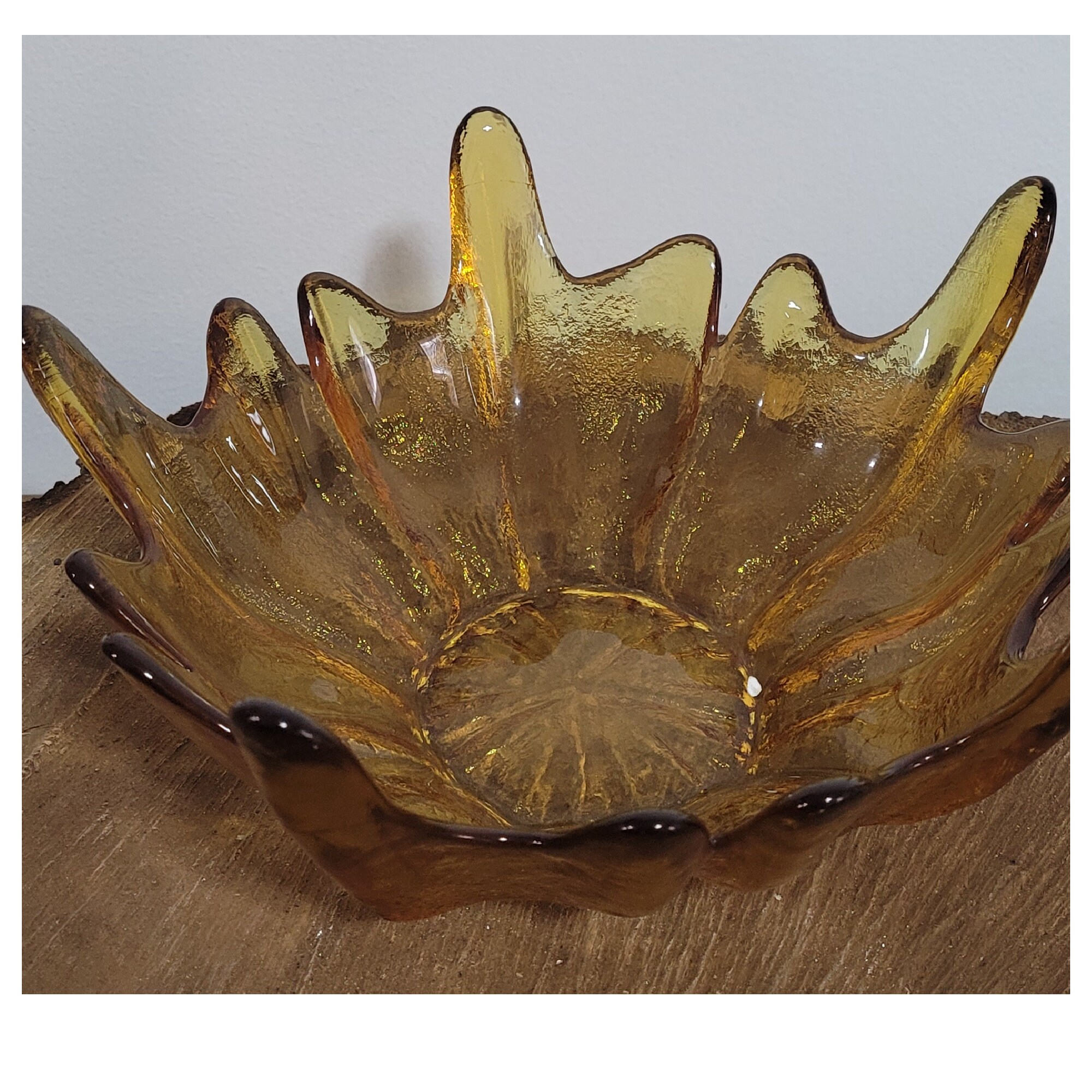 Vintage Amber Viking Glass Drip Style Lotus Bowl MCM Amber - Etsy