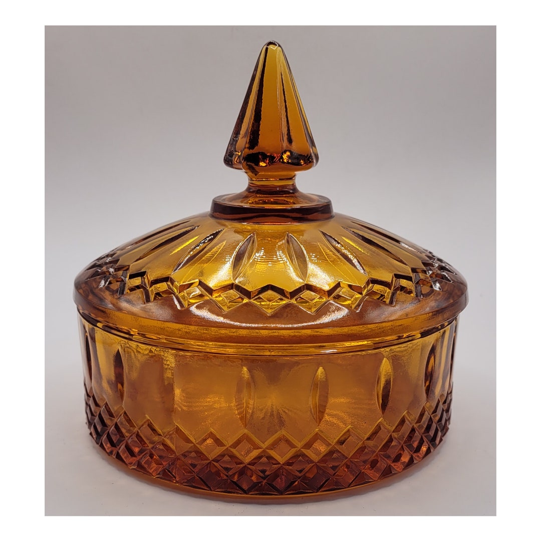 Vintage Indiana Glass Princess Amber Lidded Candy Dish - Etsy