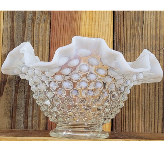 Fenton Hobnail Clear Opaline Footed Bowl With Ruffled Rim - Etsy