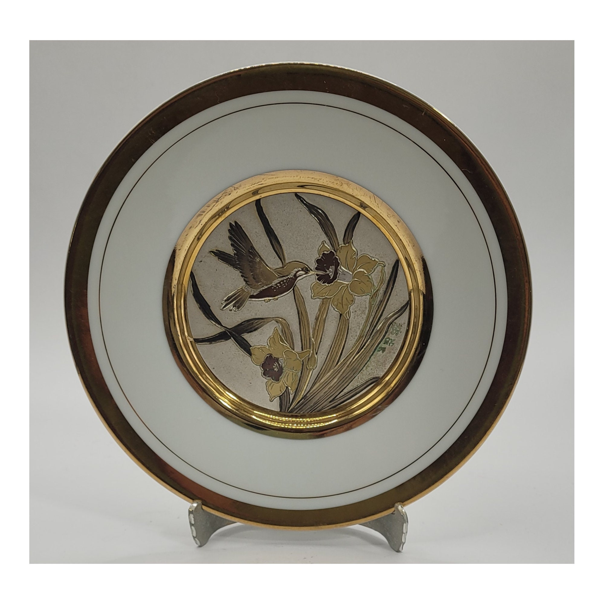 Chokin Art Hummingbird Plate, Porcelain and 24 Kt Gold Trimmed Japanese ...