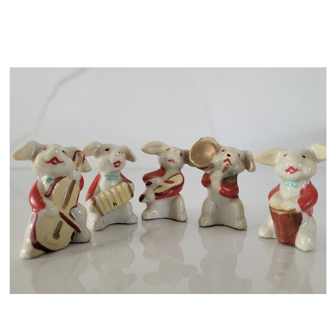 Vintage Porcelain Miniature Rabbit Band, 5 Piece Bunny Band ...