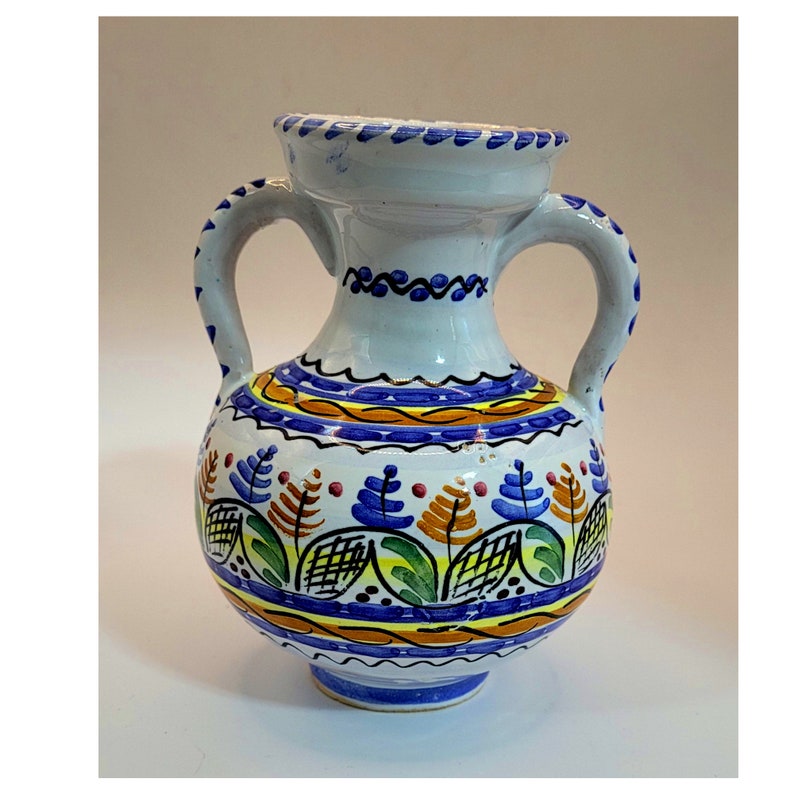 Spanish Hand Painted Pottery, Vintage Amphora Ceramic Vase, Brightly ...