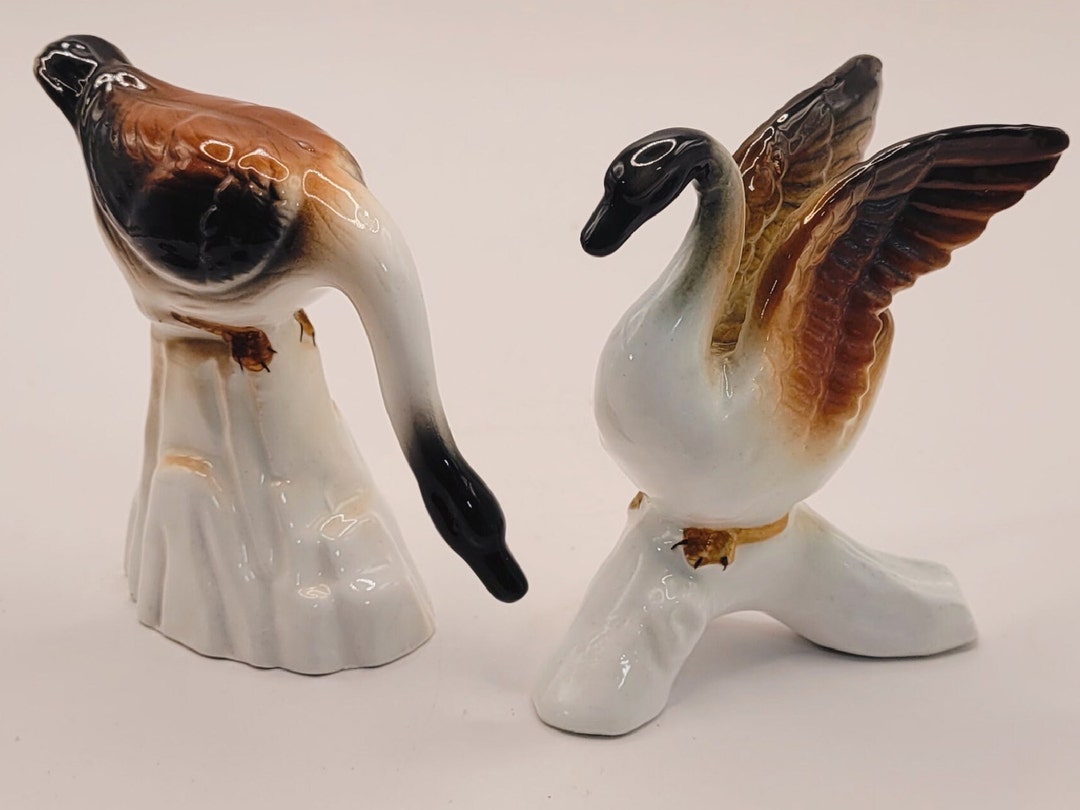 Canadian Geese Miniature Figurines, Vintage Bone China Geese Pair ...
