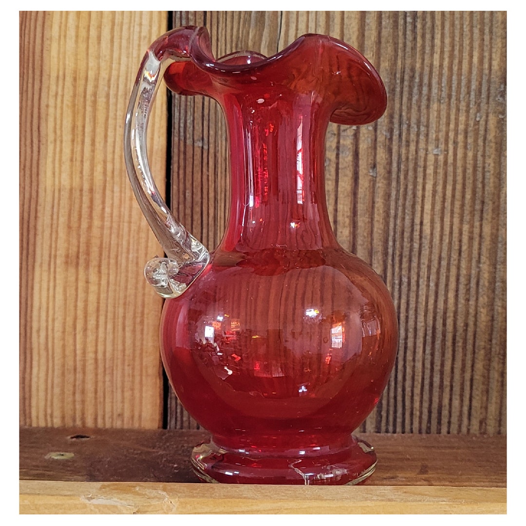 Vintage Amberina Glass Pitcher, Red Art Glass, Blown Glass Small ...
