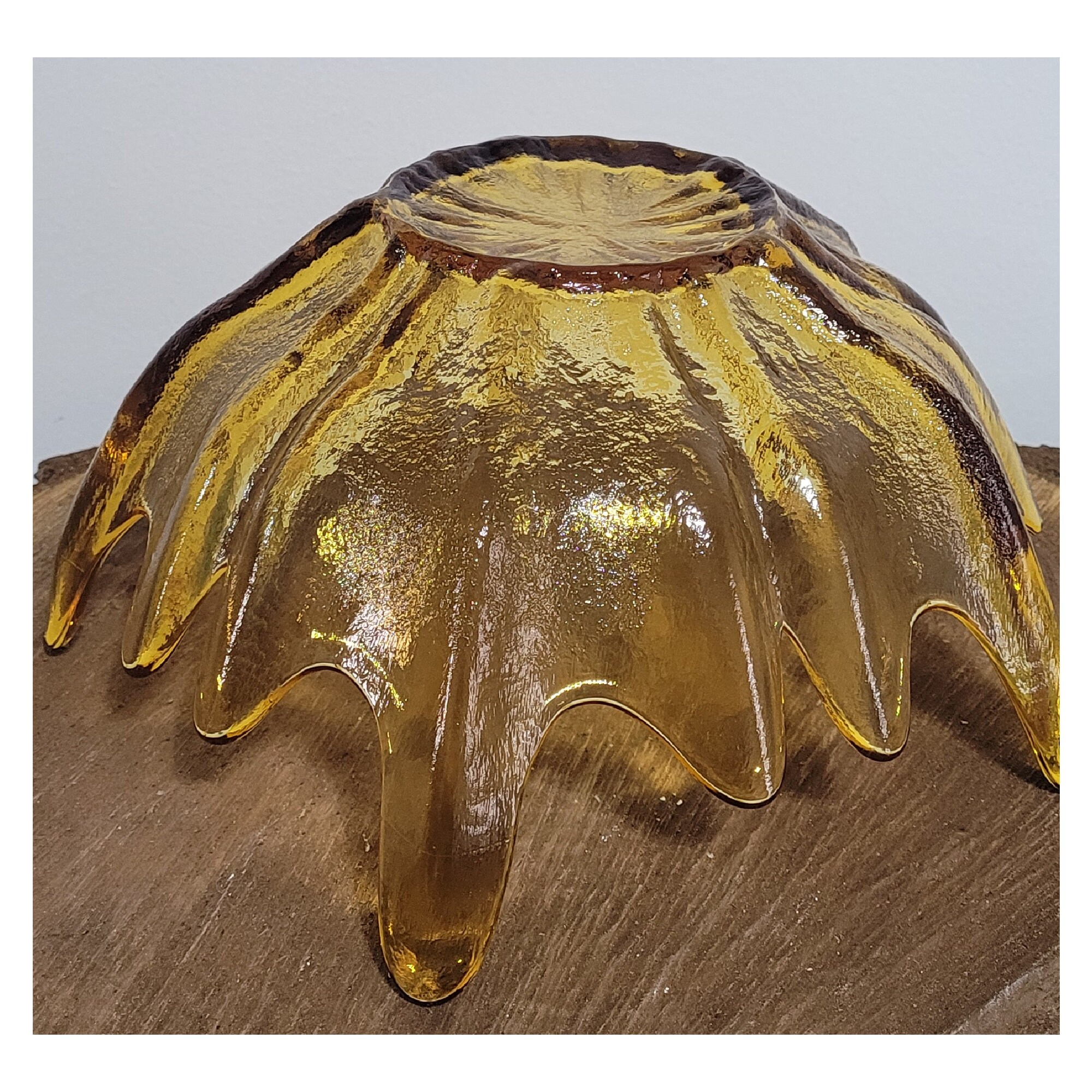 Vintage Amber Viking Glass Drip Style Lotus Bowl MCM Amber - Etsy