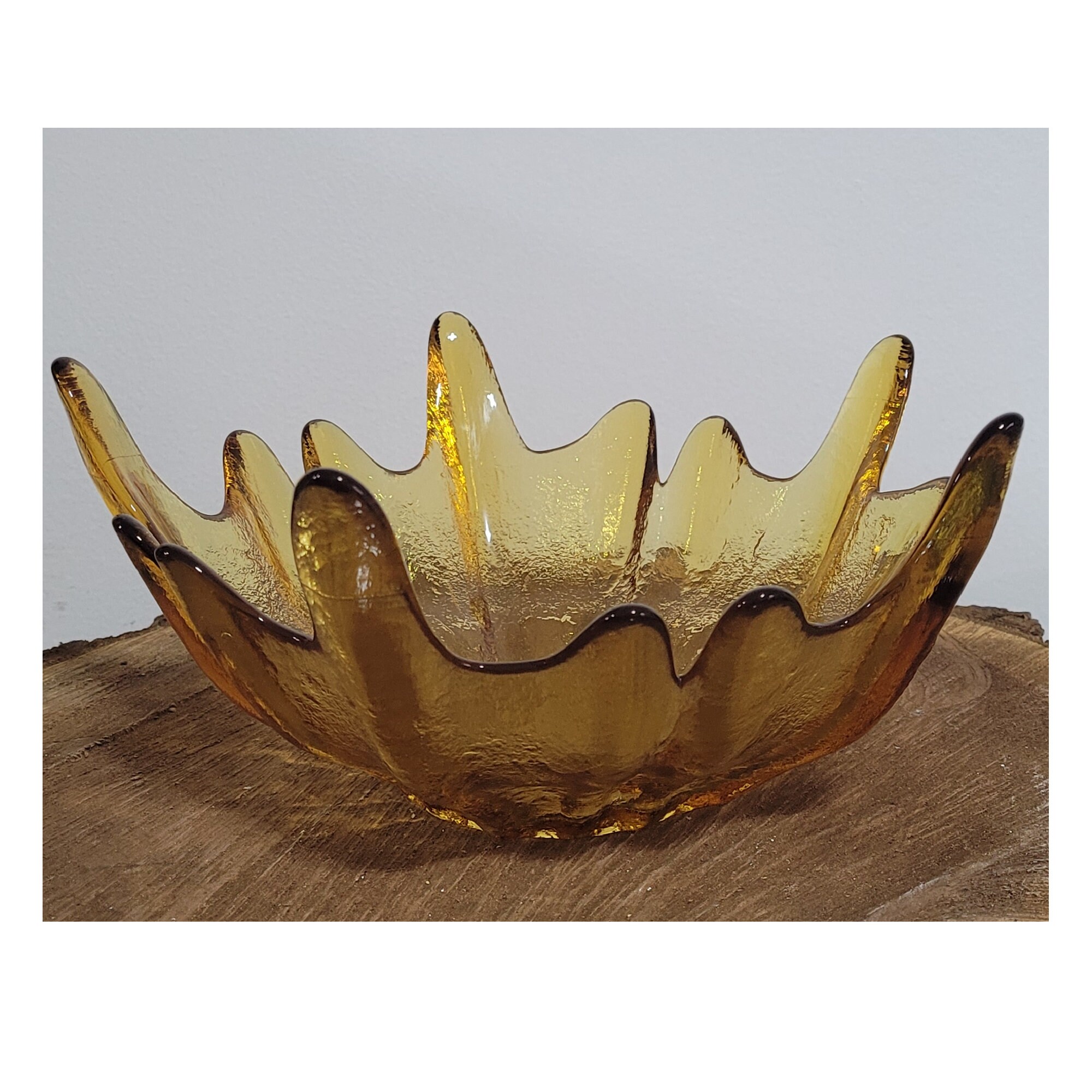 Vintage Amber Viking Glass Drip Style Lotus Bowl MCM Amber - Etsy