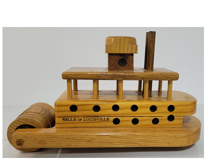 Hand Carved Wooden Steamboat, Vintage Wooden Paddle Wheel Boat, Belle ...