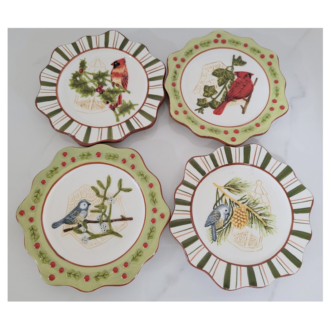 Vintage Ceramic Cardinal and Bluebird Small Plates, Set of Four, Manual ...