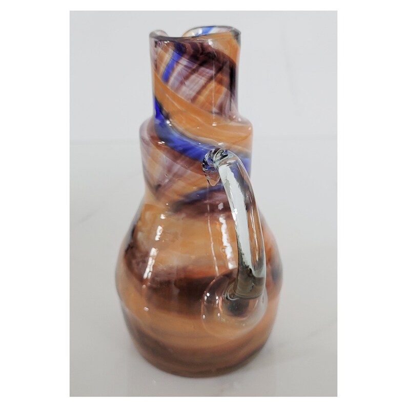 Blown Glass Small Pitcher, Art Glass Pitcher in Navy, Purple and Orange ...