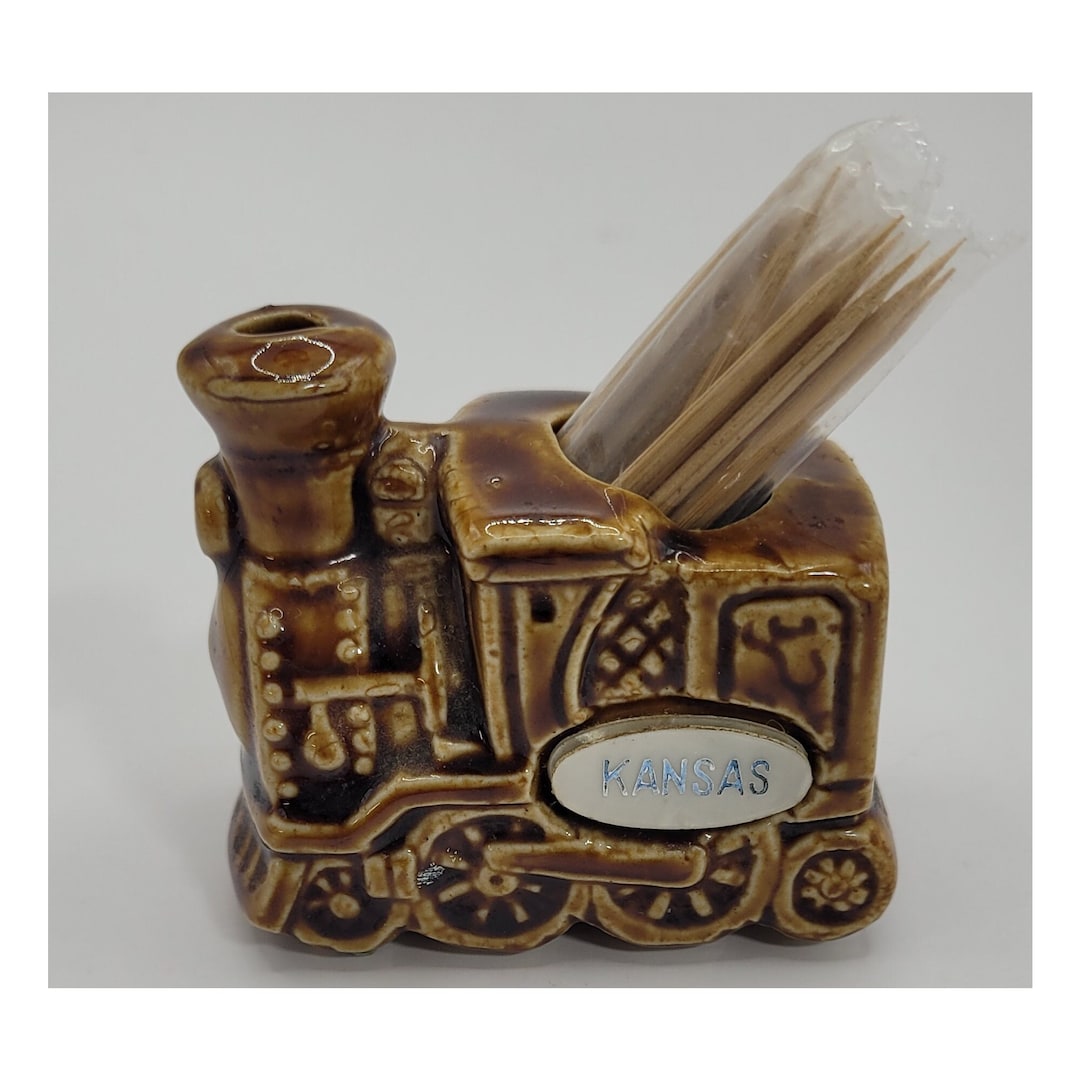 Vintage Souvenir Toothpick Kansas, Ceramic Brown Steam Engine Train ...