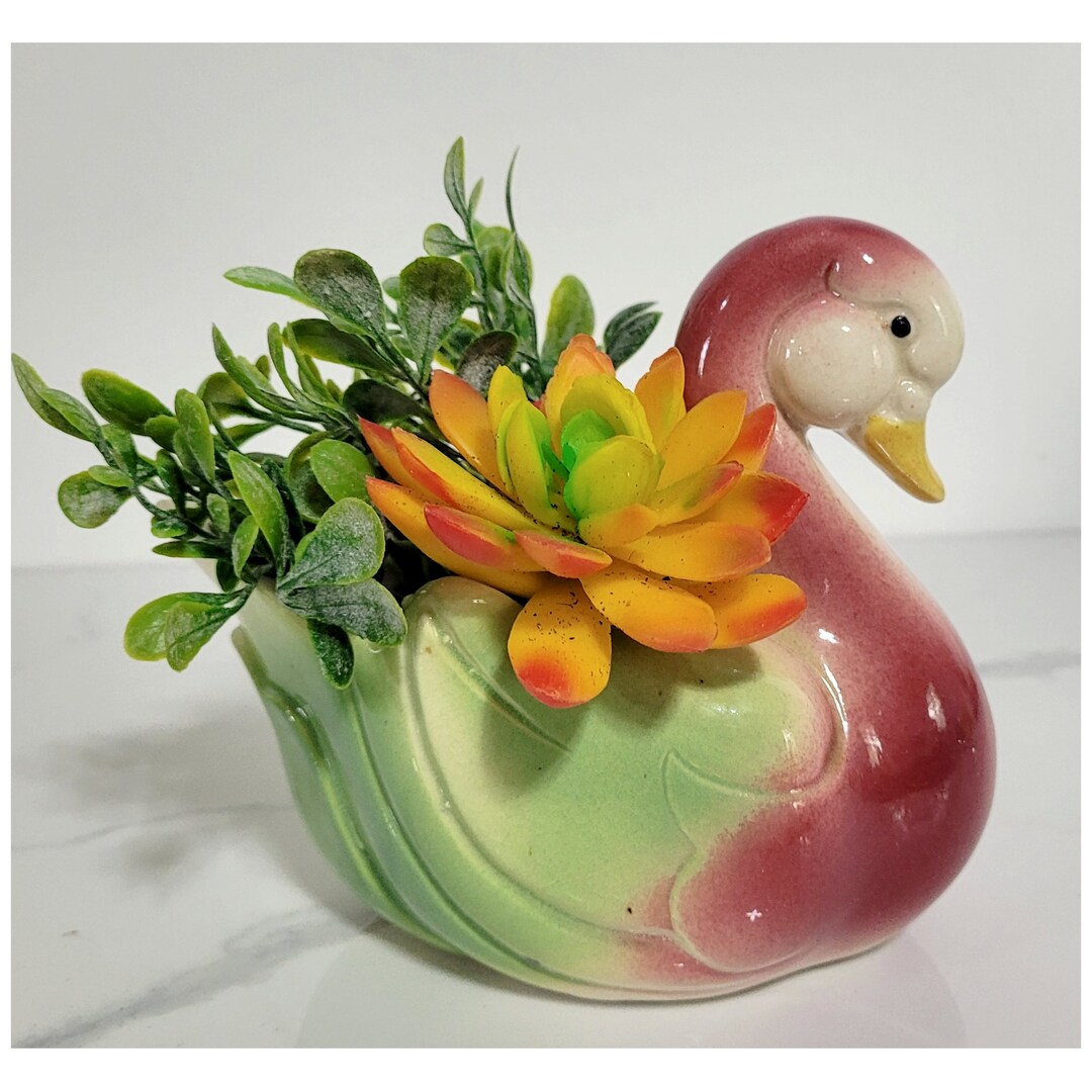 Vintage Ceramic Swan Indoor Planter, Pastel Swan Planter, Vintage ...