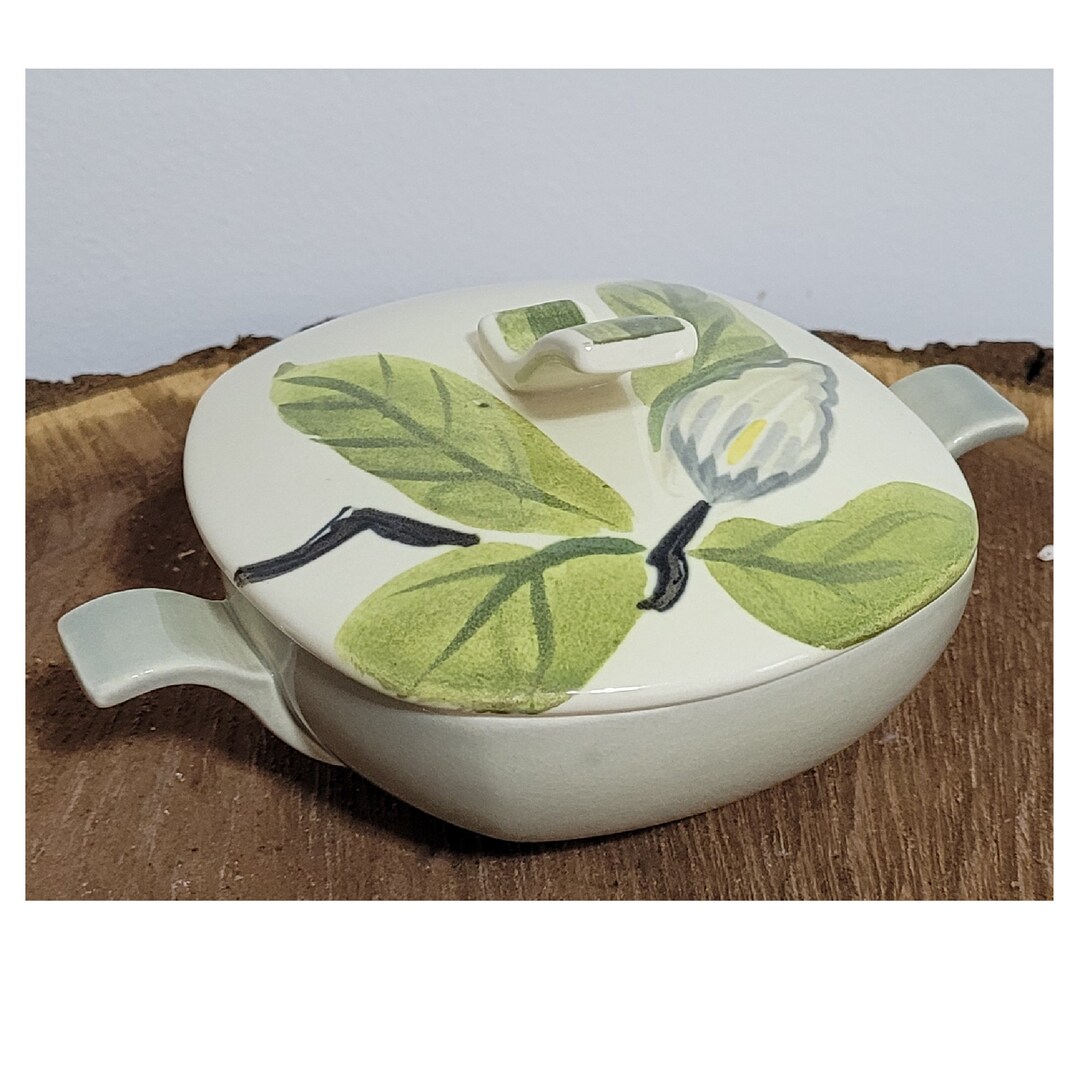 Red Wing Pottery Magnolia Lidded Sugar Bowl, Chartreuse & Magnolia ...