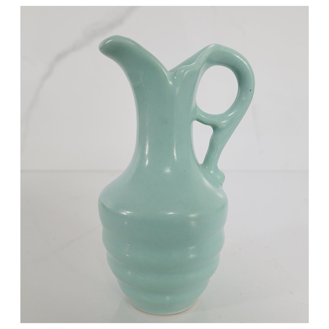 Vintage Ceramic Miniature Pitcher, Aqua Satin Finish Pitcher, Aqua ...