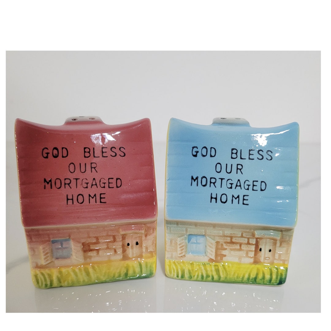 Vintage House Shaped Salt and Pepper Shaker Set, God Bless Our ...
