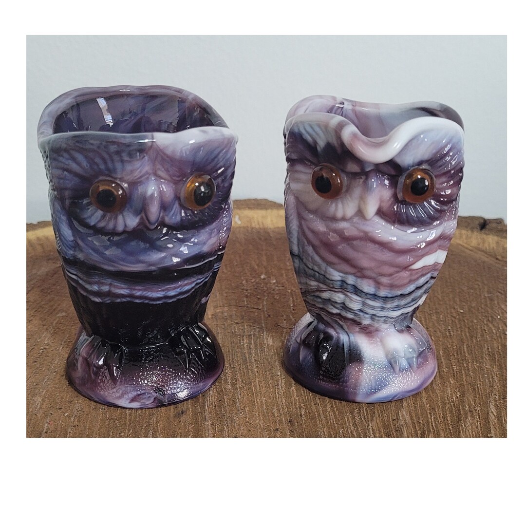 Vintage Purple Slag Glass Owls, Owl Creamer and Sugar, Purple Slag ...