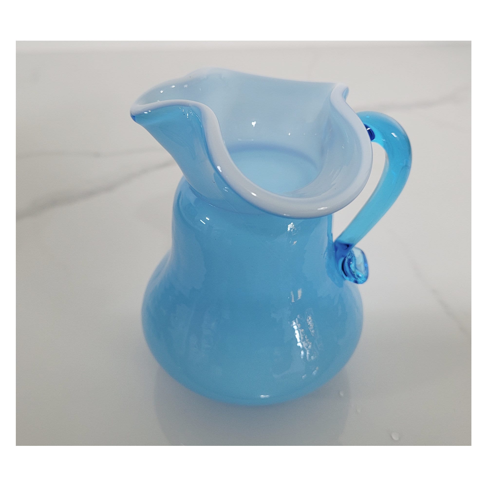 Blue and White Cased Glass Pitcher Small Blue Glass Pitcher - Etsy