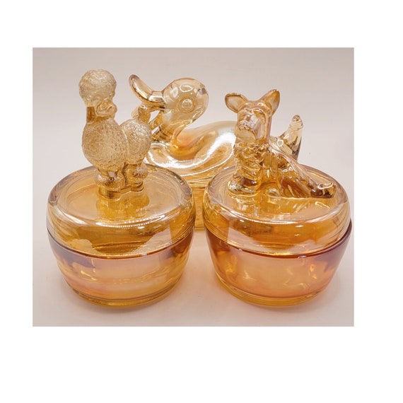 Vintage Jeanette Powder Jars Marigold Carnival Choice Scottie - Etsy