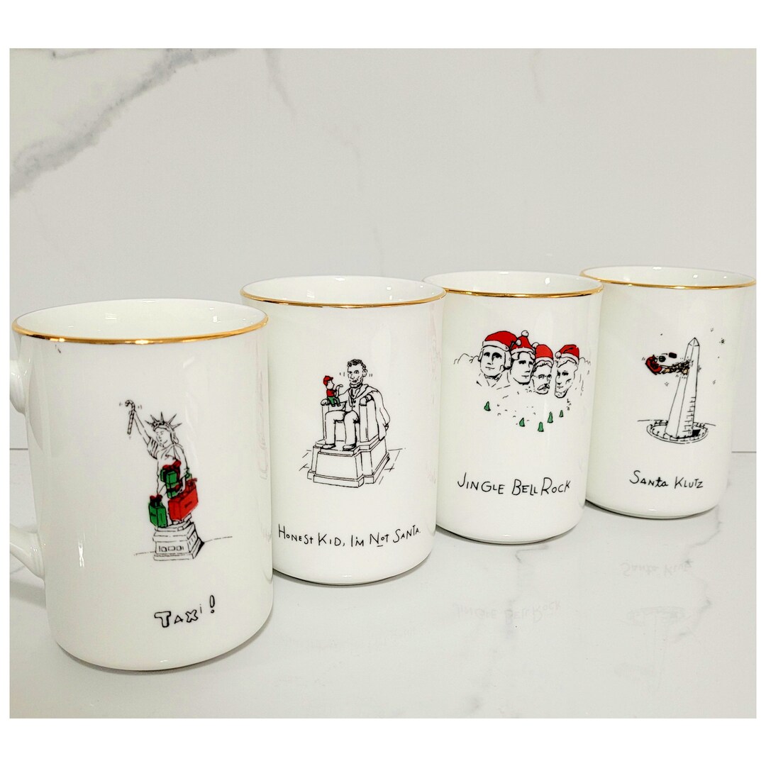 Vintage Christmas Mugs, Merry Masterpieces USA Set of Four White ...
