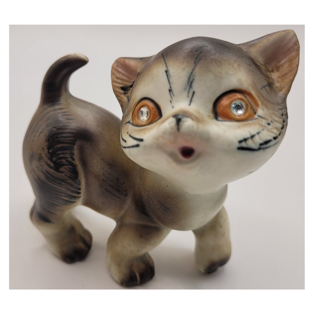 Vintage Porcelain Cat Figurine, Rhinestone Cat Figurine, Cat Collection ...