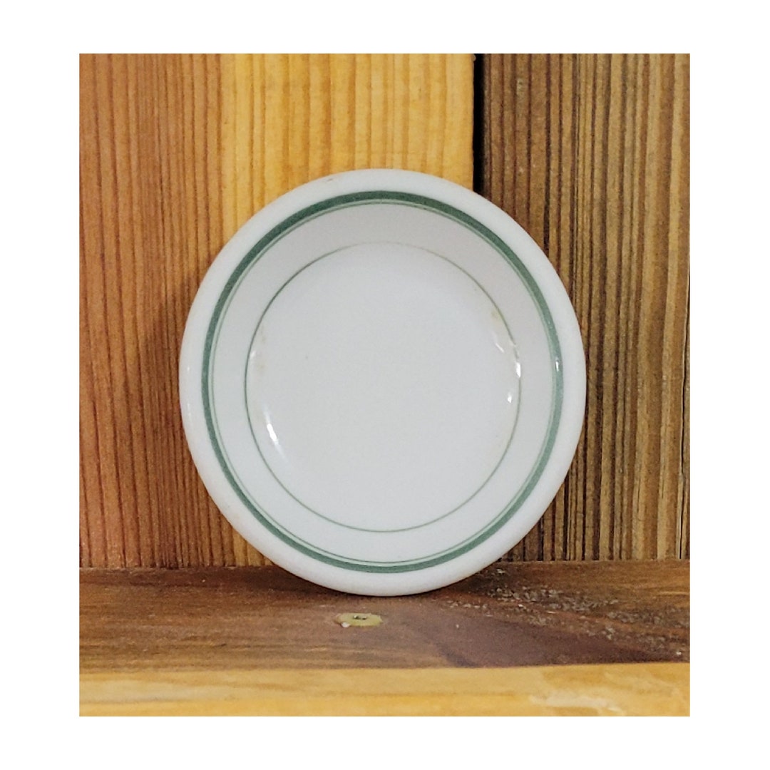 Chunky Restaurant Ware Butter Pat With Green Border Stripes, Vintage ...
