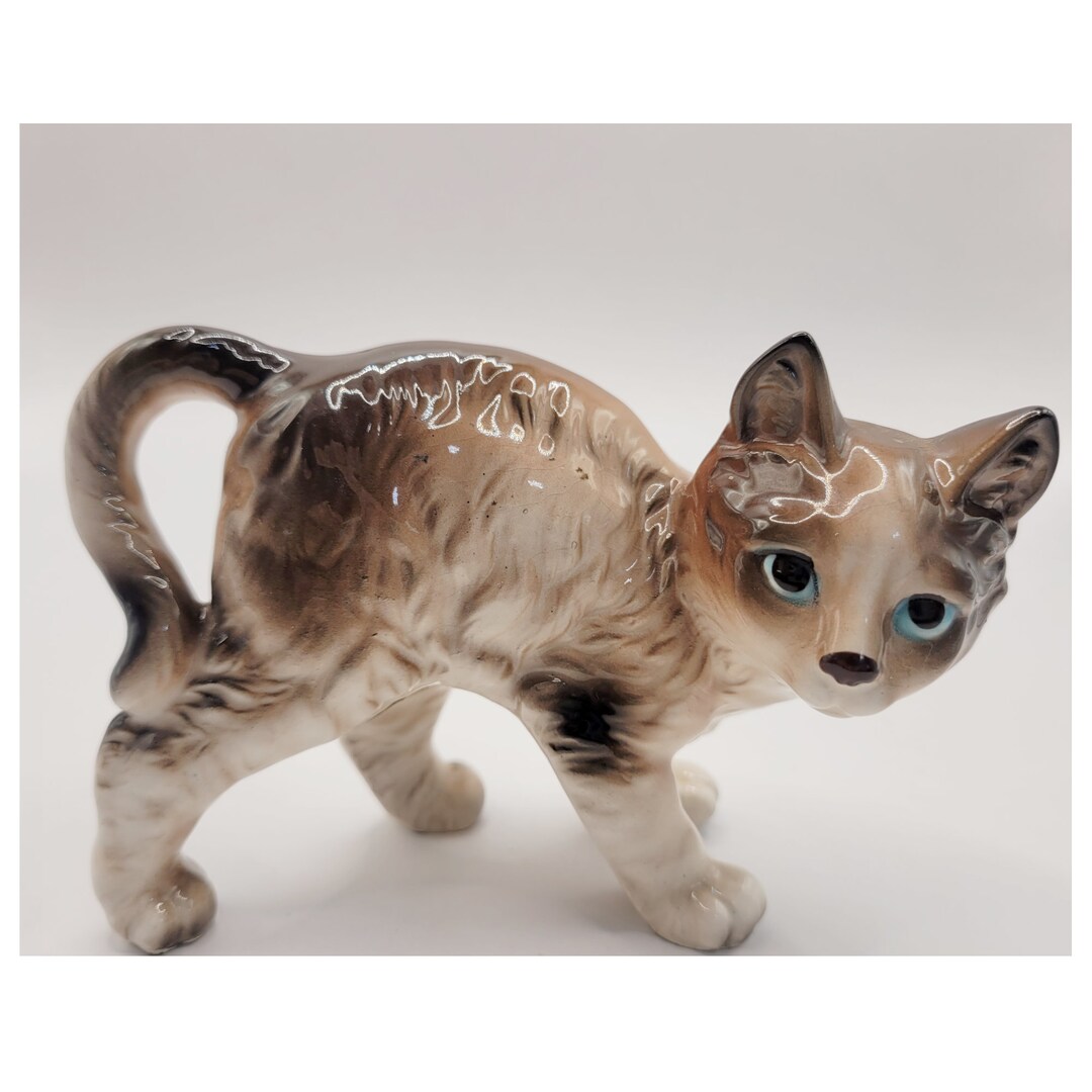 Vintage Cat Figurine, Japan UCGC Porcelain Cat, Blue Eyed Cat, Cat ...