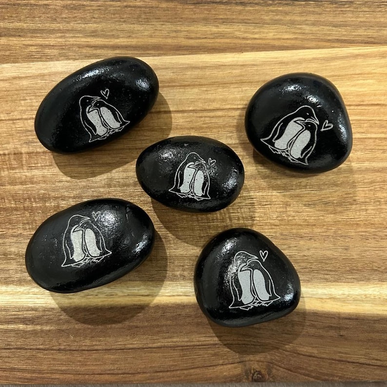 Penguin Love Pebble Engraved Stone Gift, Personalized River Rock ...