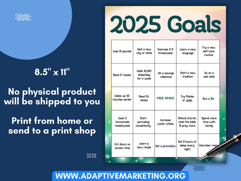 2025 Goal-tracking Blank Bingo Card | Mystical Green | 2025 Bingo Card ...