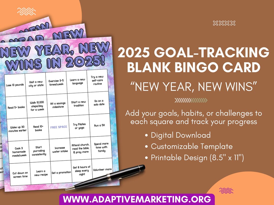 2025 Goal-tracking Blank Bingo Card | New Year, New Wins | 2025 Bingo ...