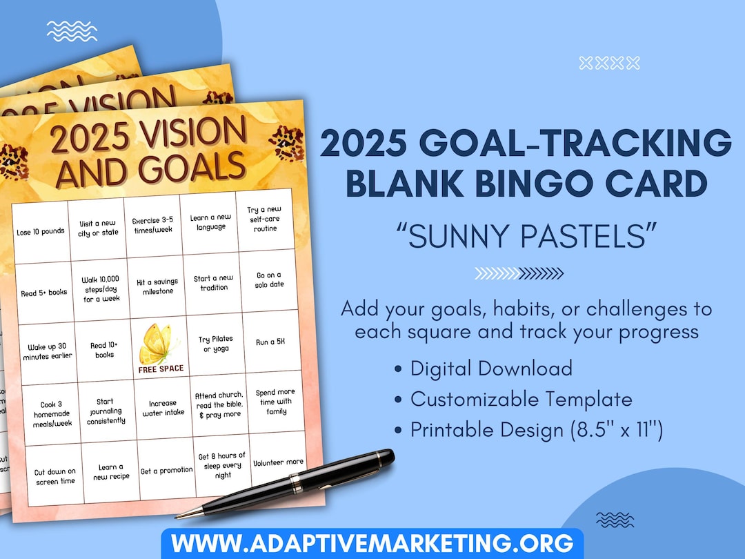 2025 Goal-tracking Blank Bingo Card | Sunny Pastels | 2025 Bingo Card ...