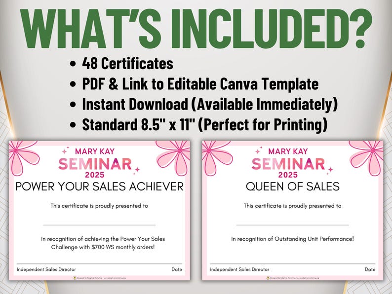 Mary Kay Seminar 2025 Certificates Design 2, Mary Kay Certificates ...