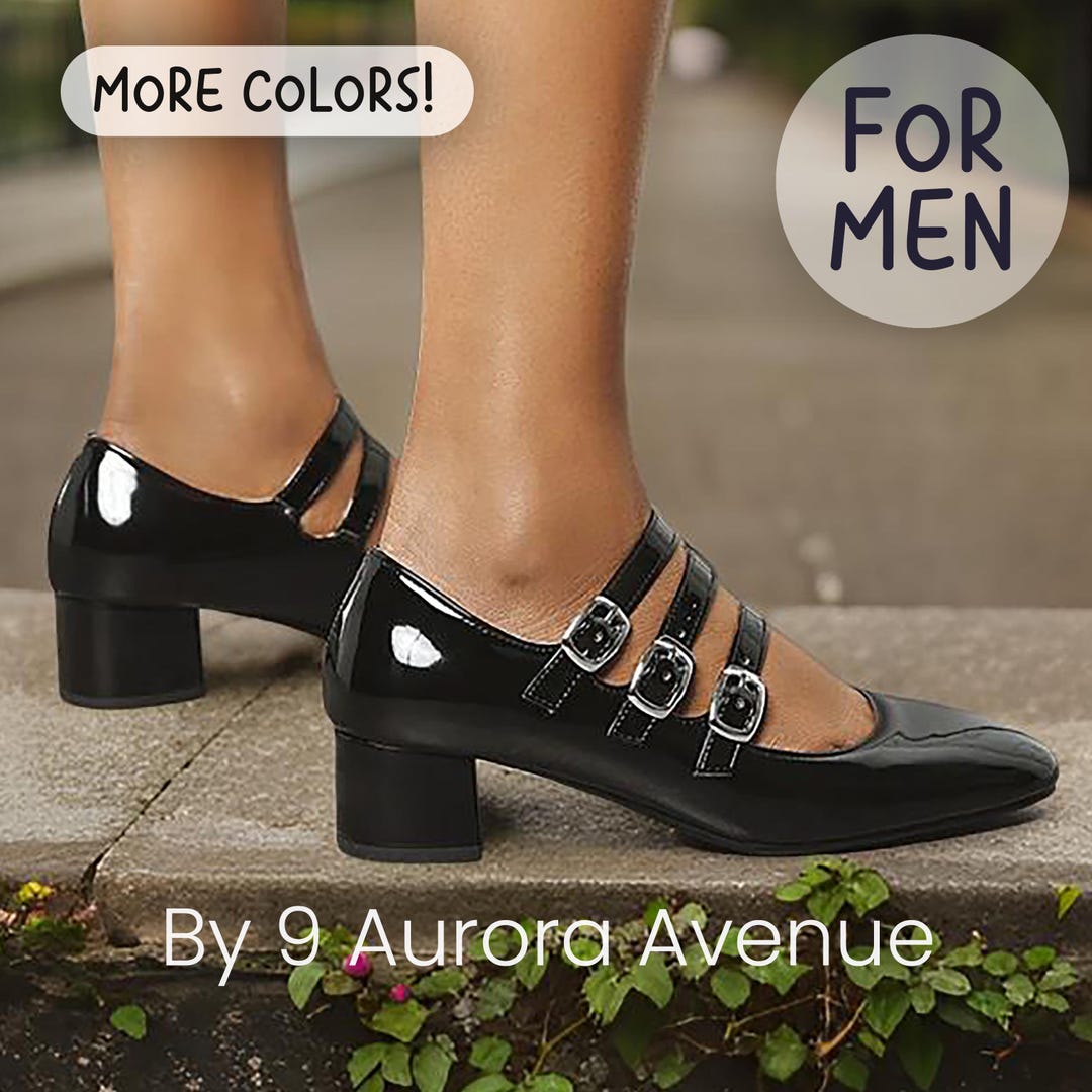 Mary Jane Shoes Men With 3 Buckle Straps and Block Heels, Mary Jane ...